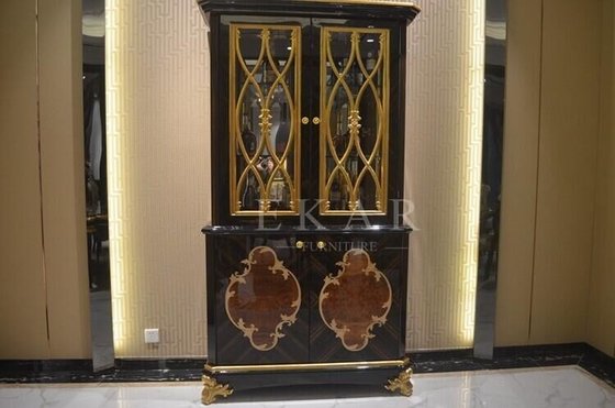 Living Room Antique Wood Furniture Glass Cabinet 2 Doors Golden Color TP-025B