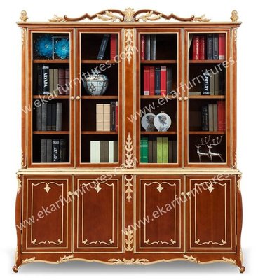 Vintage Empire Style Solid Wood Bookcase With Glass Doors TJ-029