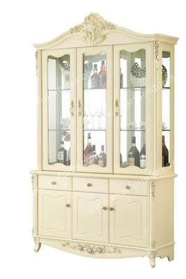 French Vitrine Carved Front Oval China Cabinet With Drawer Black Gold Lacquer TP-029