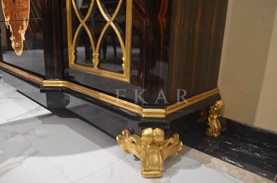 Living Room Antique Wood Furniture Glass Cabinet 2 Doors Golden Color TP-025B