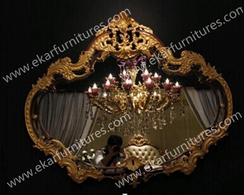 Shaped Wall Dresser Mirror with Carven frame golden color AG-308