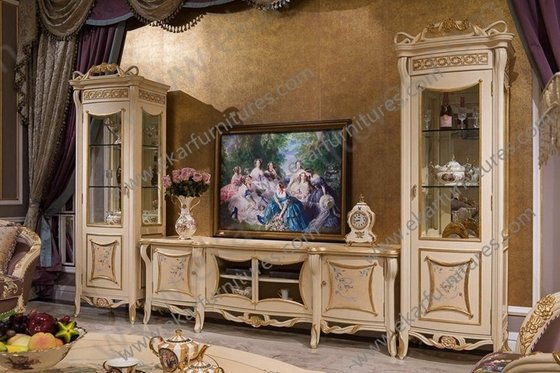 Antique Marble Top TV Stand Classic wooden cupboard designs modern living room cabinet