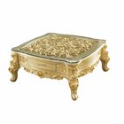 Wooden Gold Carved Luxury Glass Coffee Table