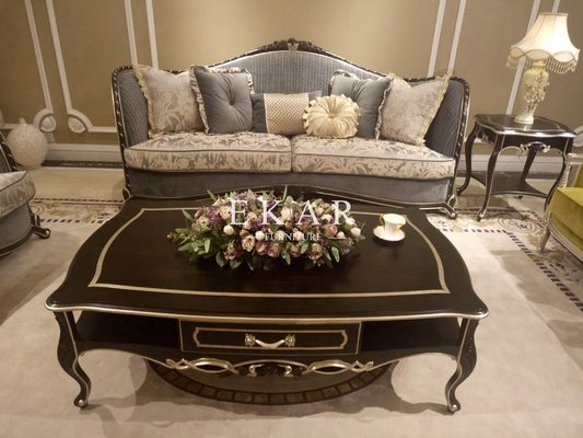 Carving Frame Royal Furniture Set Couch Wood And Fabric Sofa