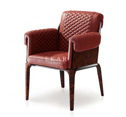 Red Leather Armchair Upholstered Dining Room Chair With Arm W006D5