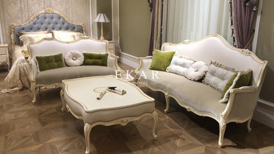 2019 New Design Antique Solid Wood With Fabric Elegant Luxury Coffee Table