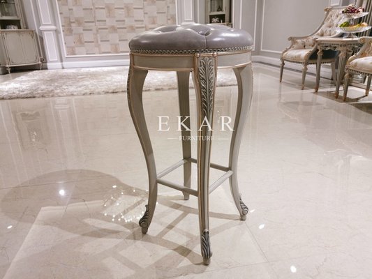 Luxury Classic Wood Stool Leather Antique Bar High Chair