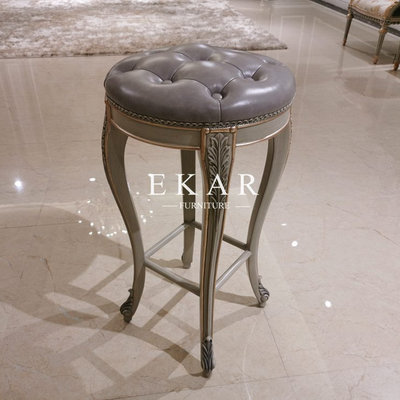 Luxury Classic Wood Stool Leather Antique Bar High Chair