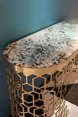 Deluxe European Stainless Steel Marble Top Hallway Console Table W003H8