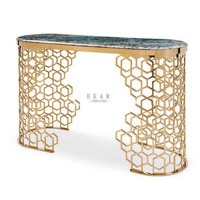 Deluxe European Stainless Steel Marble Top Hallway Console Table W003H8