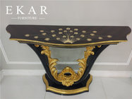 High Gloss Antique Style Black Entry Golden Wood Carved Console Table