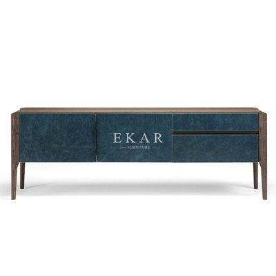 Living Room Morden Leather Walnut Soild Wood Tv Stand