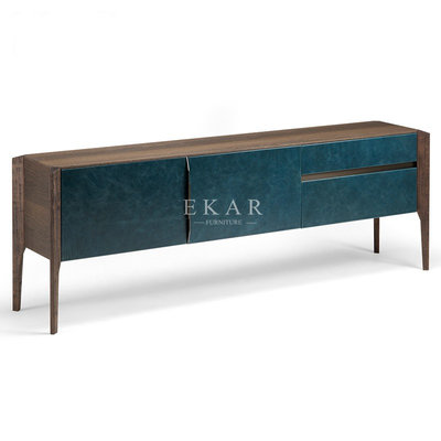 Living Room Morden Leather Walnut Soild Wood Tv Stand